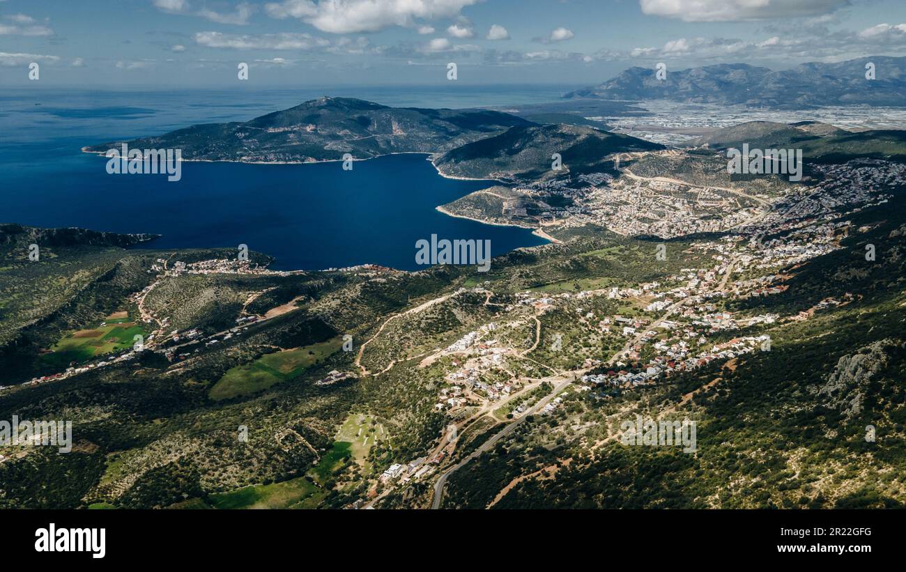 aerial view of Kalkan gorgeous setting a beautiful cove, its stunning ...