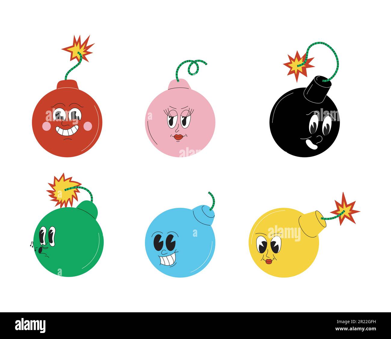 Crazy bomb, mascot character set. Doodle weapon sticker, dynamites with ...