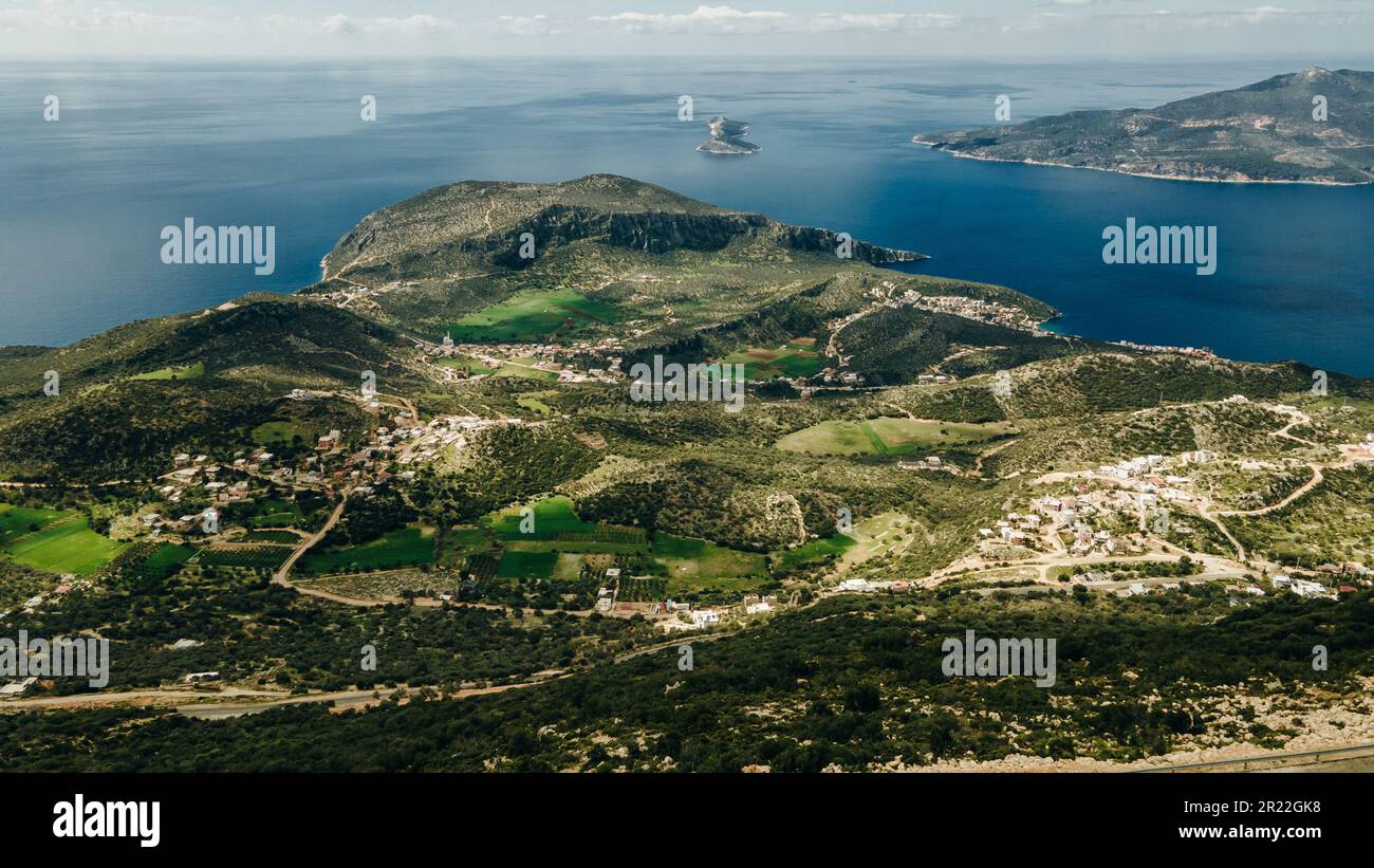 aerial view of Kalkan gorgeous setting a beautiful cove, its stunning ...