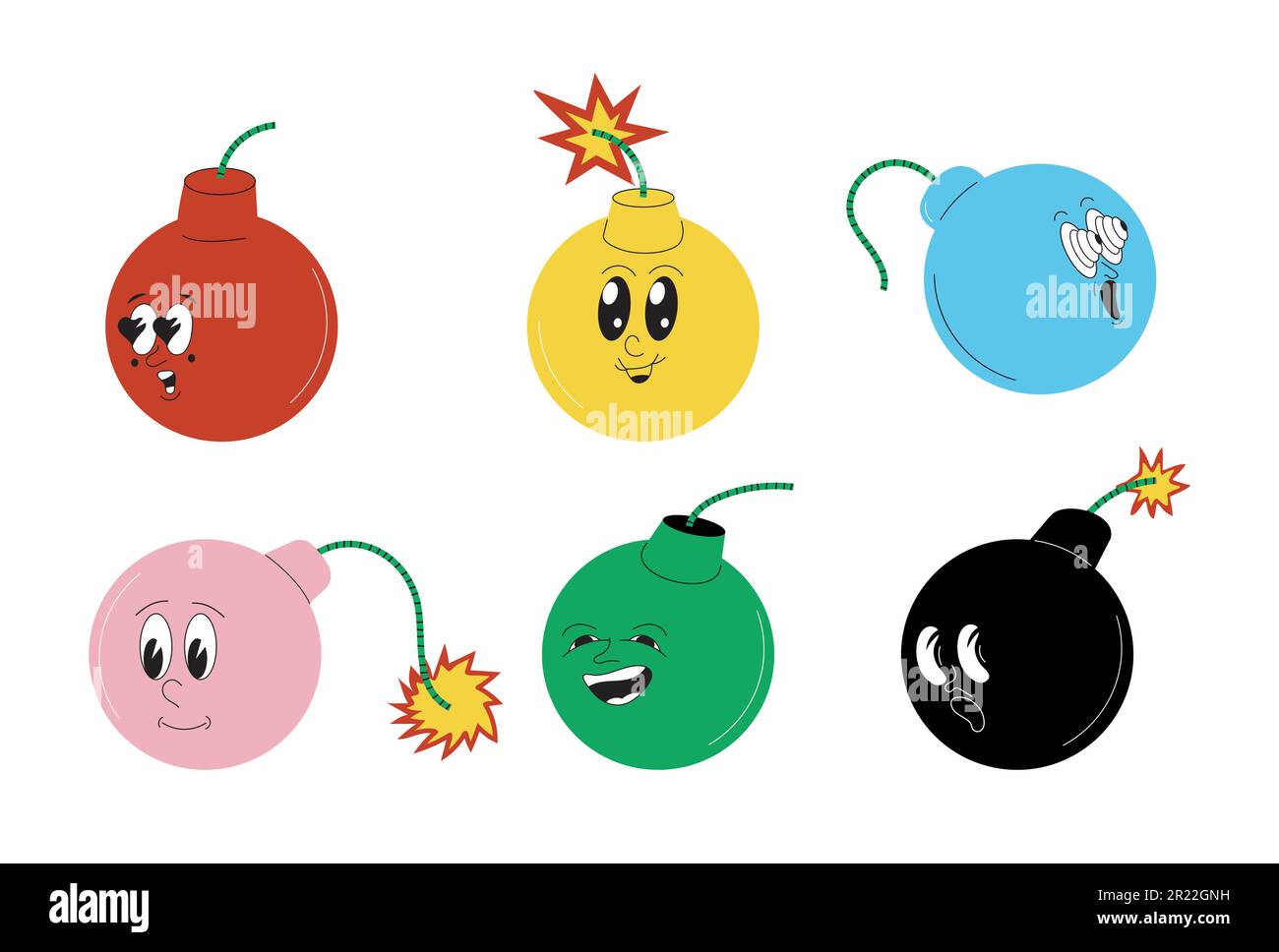 Crazy bomb, mascot character set. Doodle weapon sticker, dynamites with ...