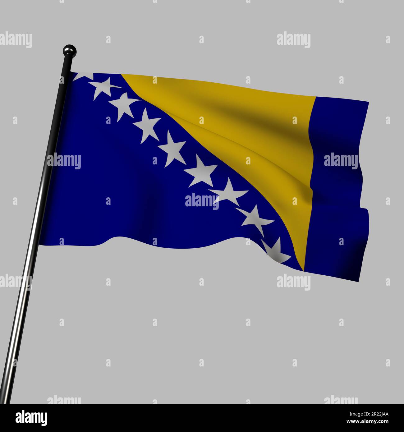 Celebrate Bosnian culture with this 3D render of the Bosnia and Herzegovina flag. The blue and ...