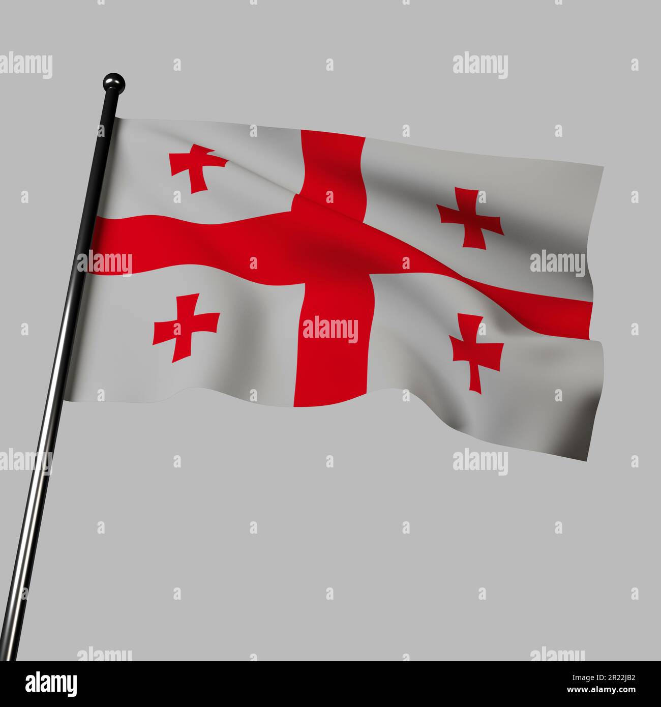 3D Georgia flag on gray background. Features five red crosses on white ...