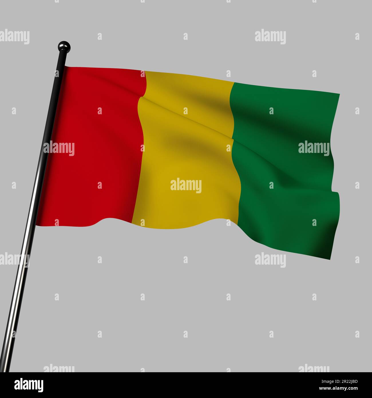 3d Rendering Of Guinea Flag Waving In The Wind The Flag Has Three Vertical Stripes Red Yellow