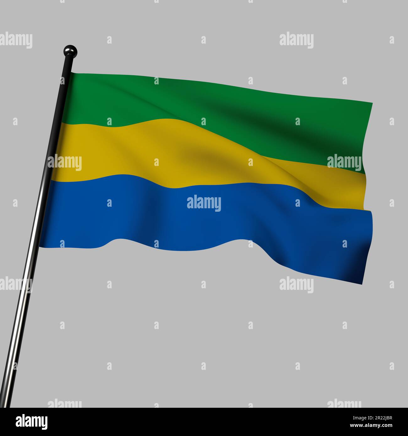 The Gabonese flag flutters in the wind, depicted in 3D illustration ...