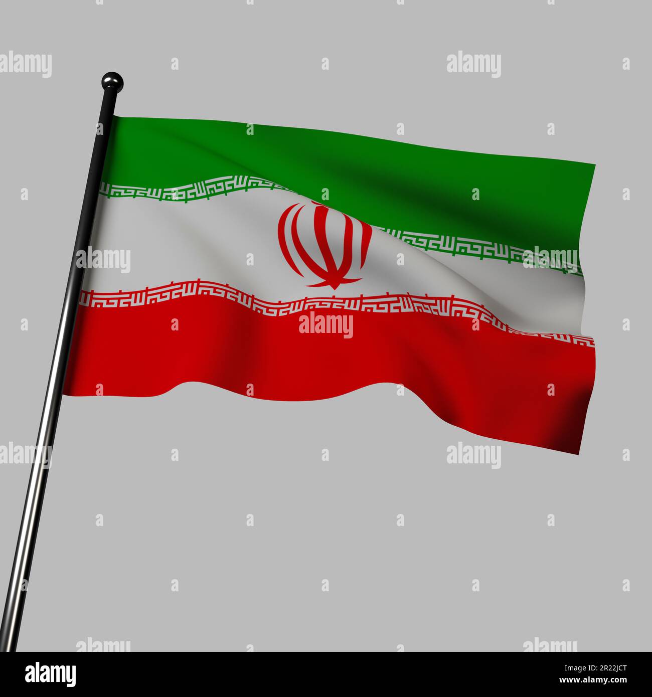 Iran flag waving in wind on gray background, 3D illustration ...