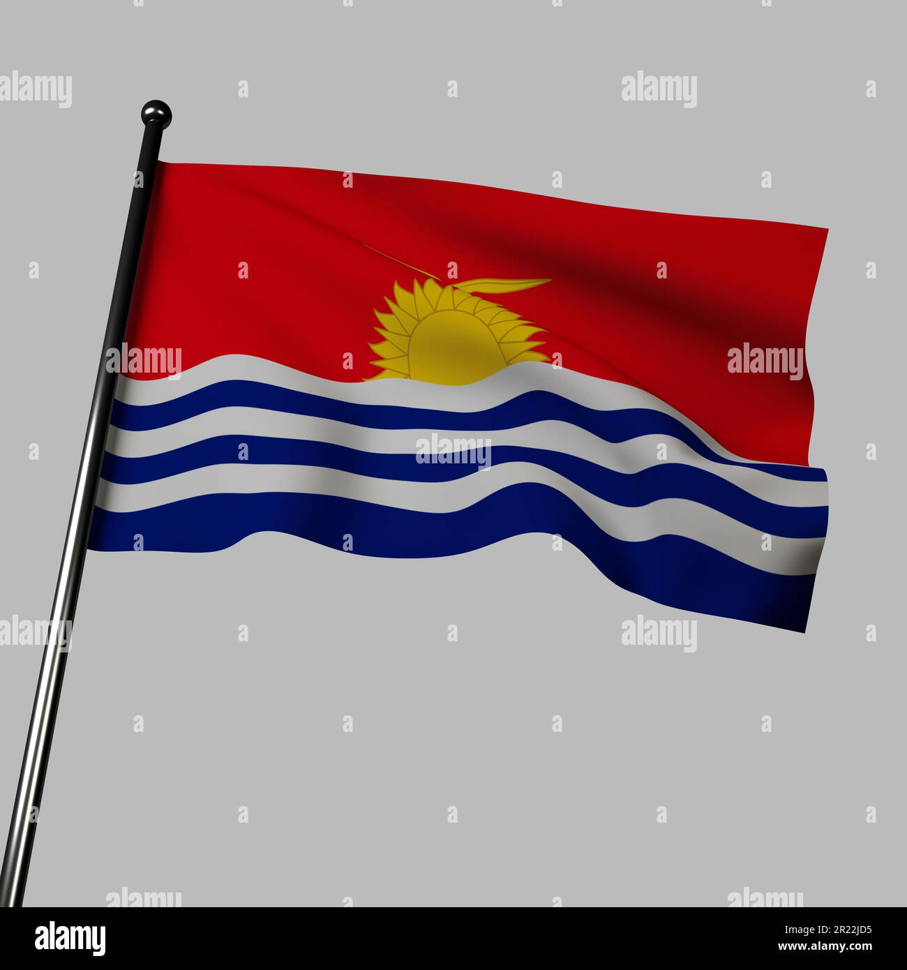 The Kiribati flag sways gently in the breeze in this 3D illustration ...