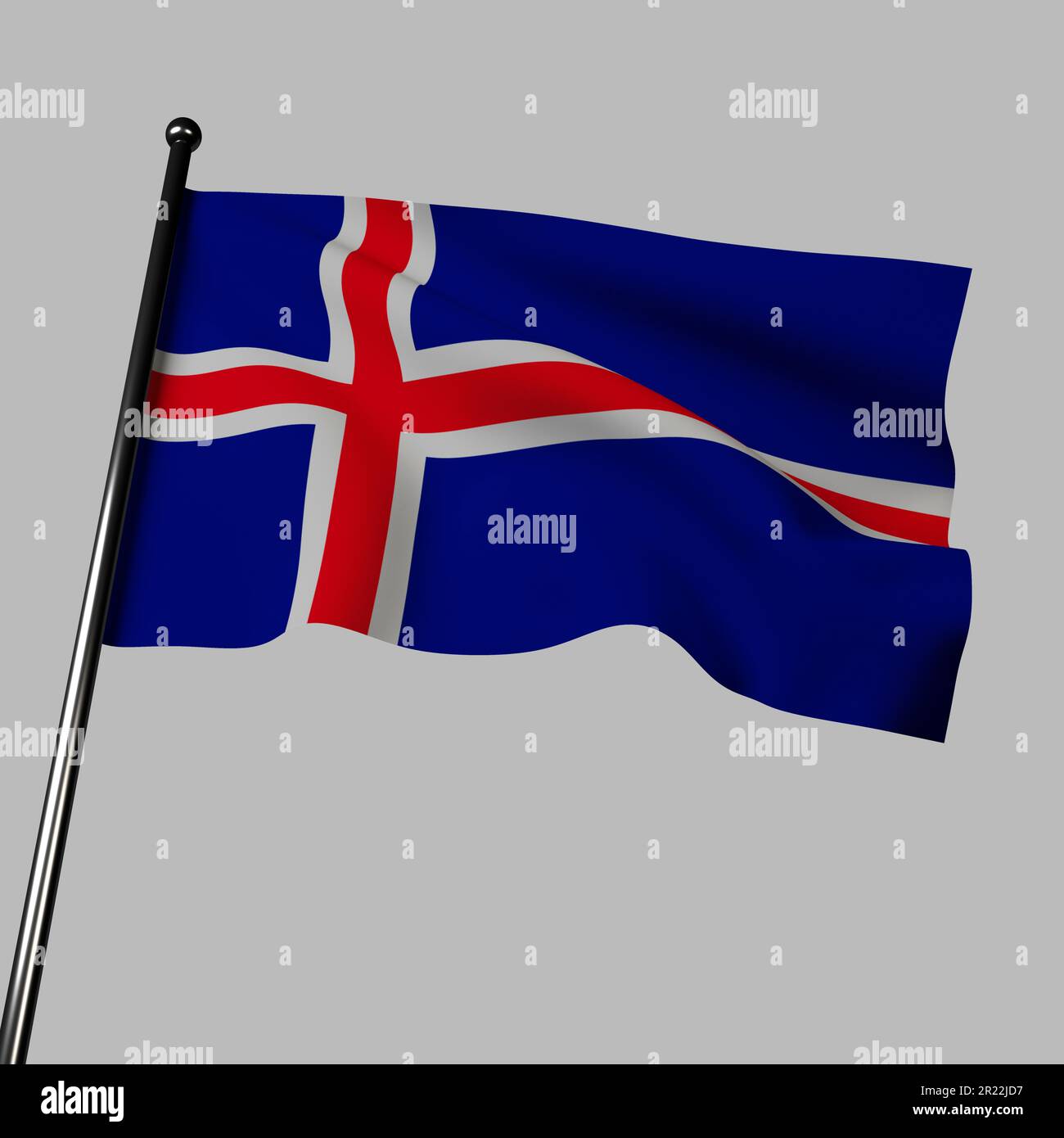 Icelandic flag waving on gray background in a 3D illustration. The flag ...