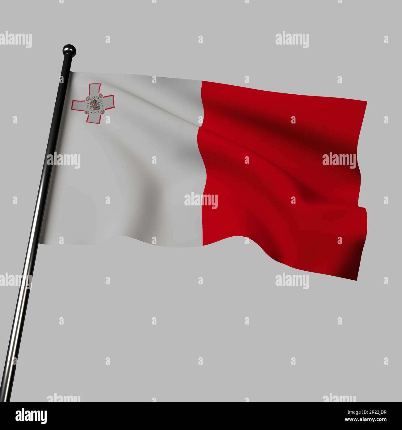 Malta flag waving in the wind on a gray background. 3D illustration ...