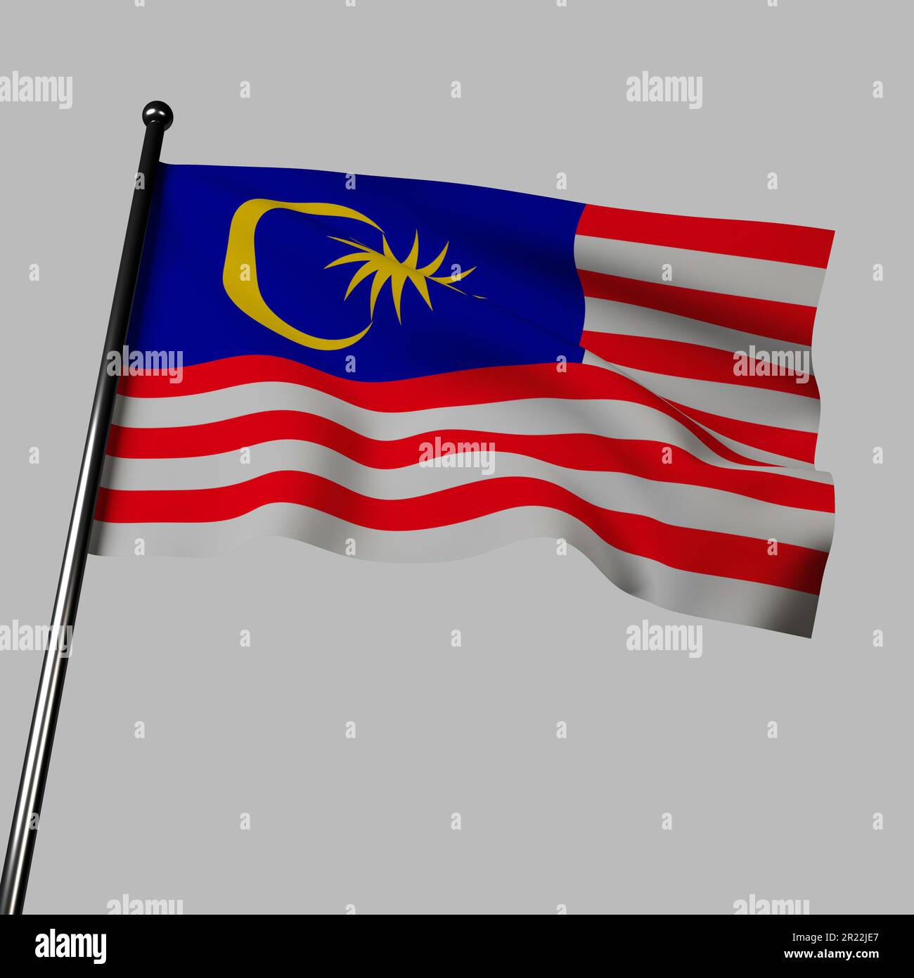 3D Malaysia flag fluttering against a gray backdrop.Vibrant design with ...