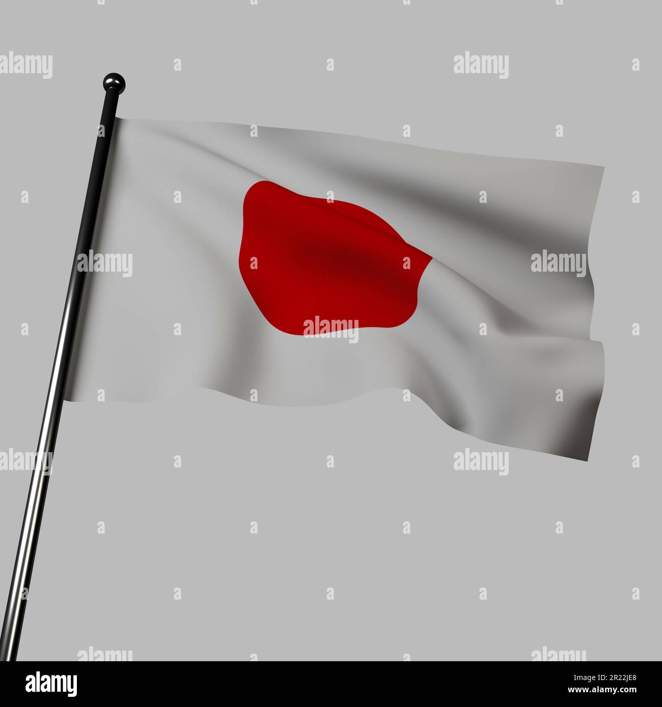 3d rendering of Japanese flag fluttering against a neutral gray ...