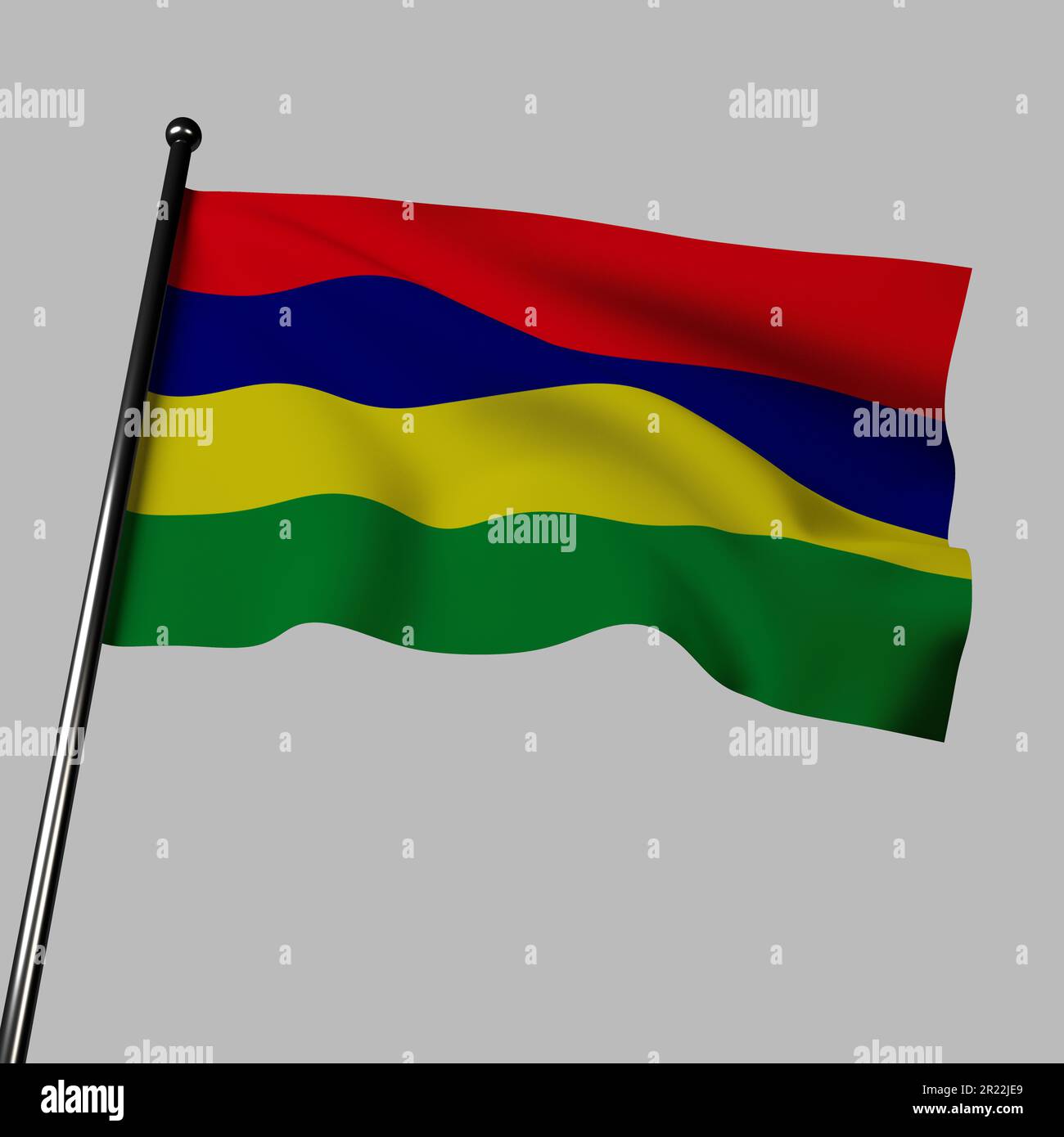 Mauritius flag waving in the wind on a gray background. 3D illustration ...