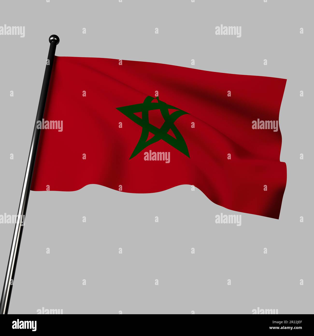The Morocco flag, a 3D illustration, waves against a gray background ...