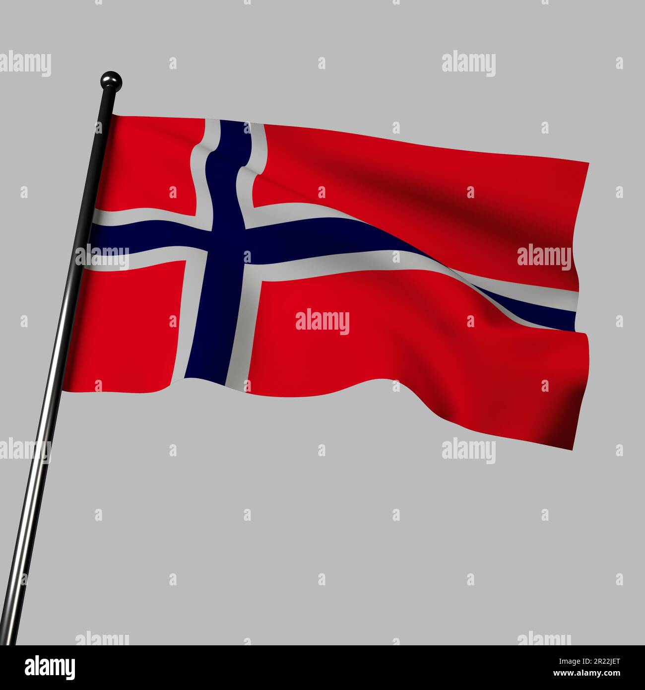 An isolated 3D illustration of the Norwegian flag waving on gray ...
