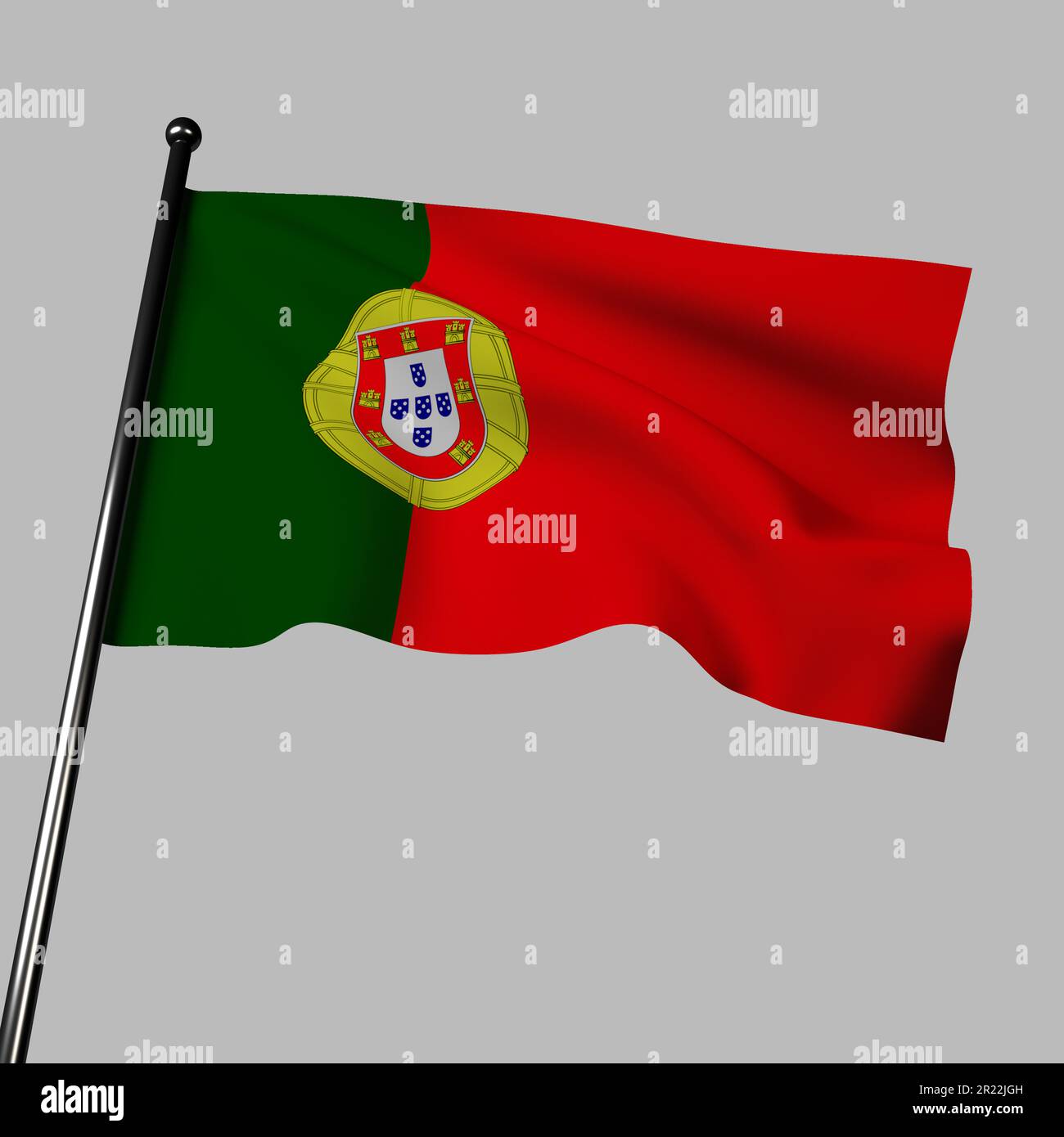 The Portugal flag flutters in 3D, made with two vertical bands of green ...