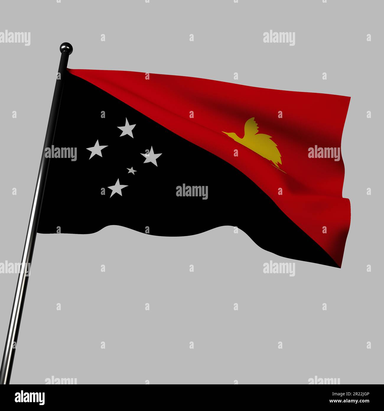 Papua New Guinea flag waving. 3D rendering on gray background. Features ...