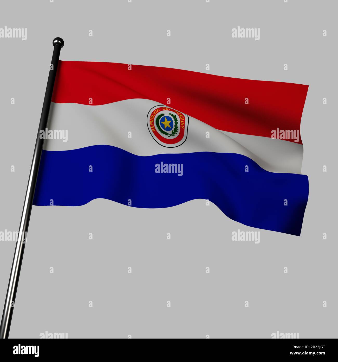 The Paraguay flag flies proudly in 3D, featuring three horizontal ...