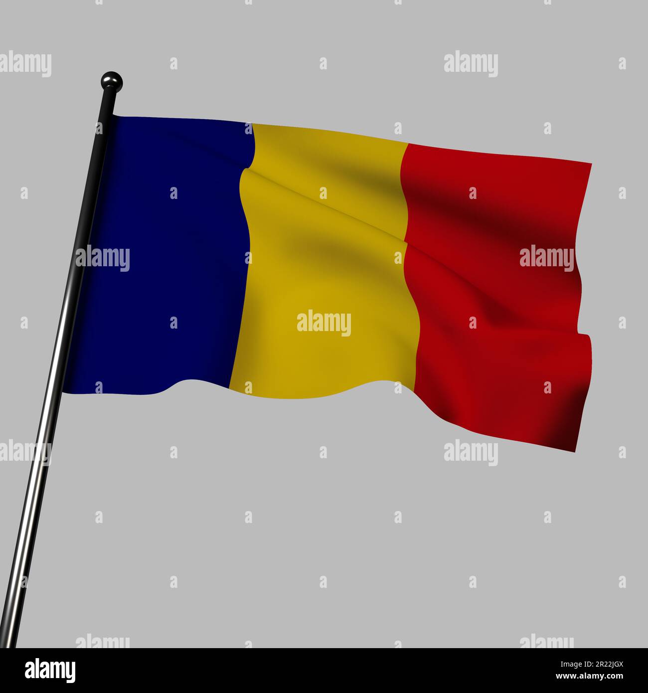 3D illustration of the Romanian flag waving in the wind. The flag ...