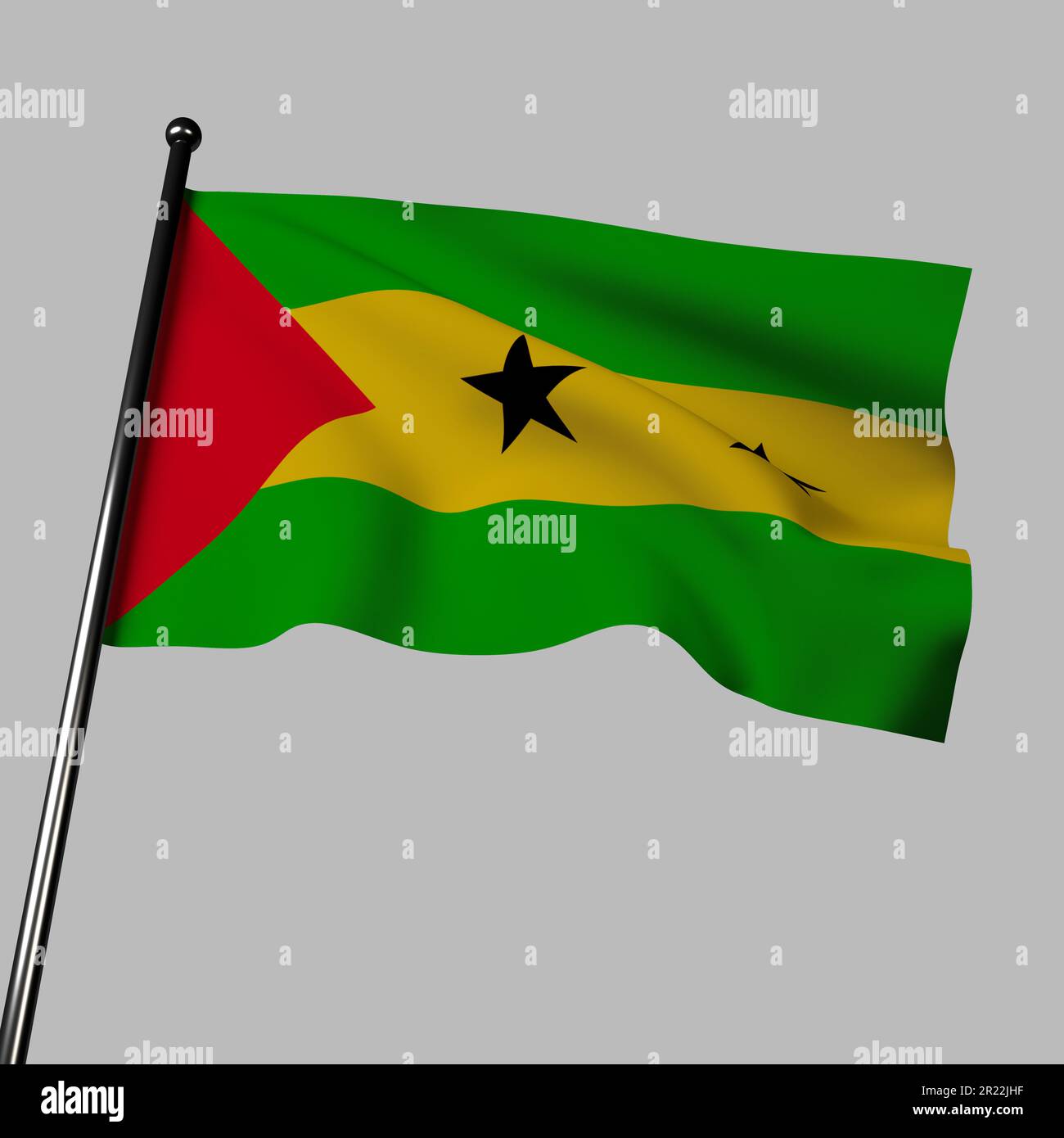 3D illustration of the flag of Sao Tome and Principe fluttering proudly ...