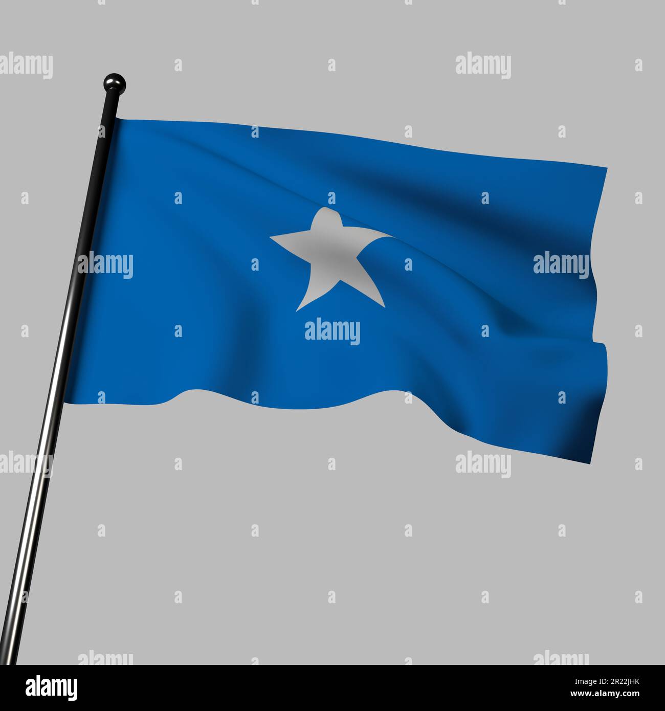 Illustration of Somalia's flag waving in the wind, isolated on a gray ...