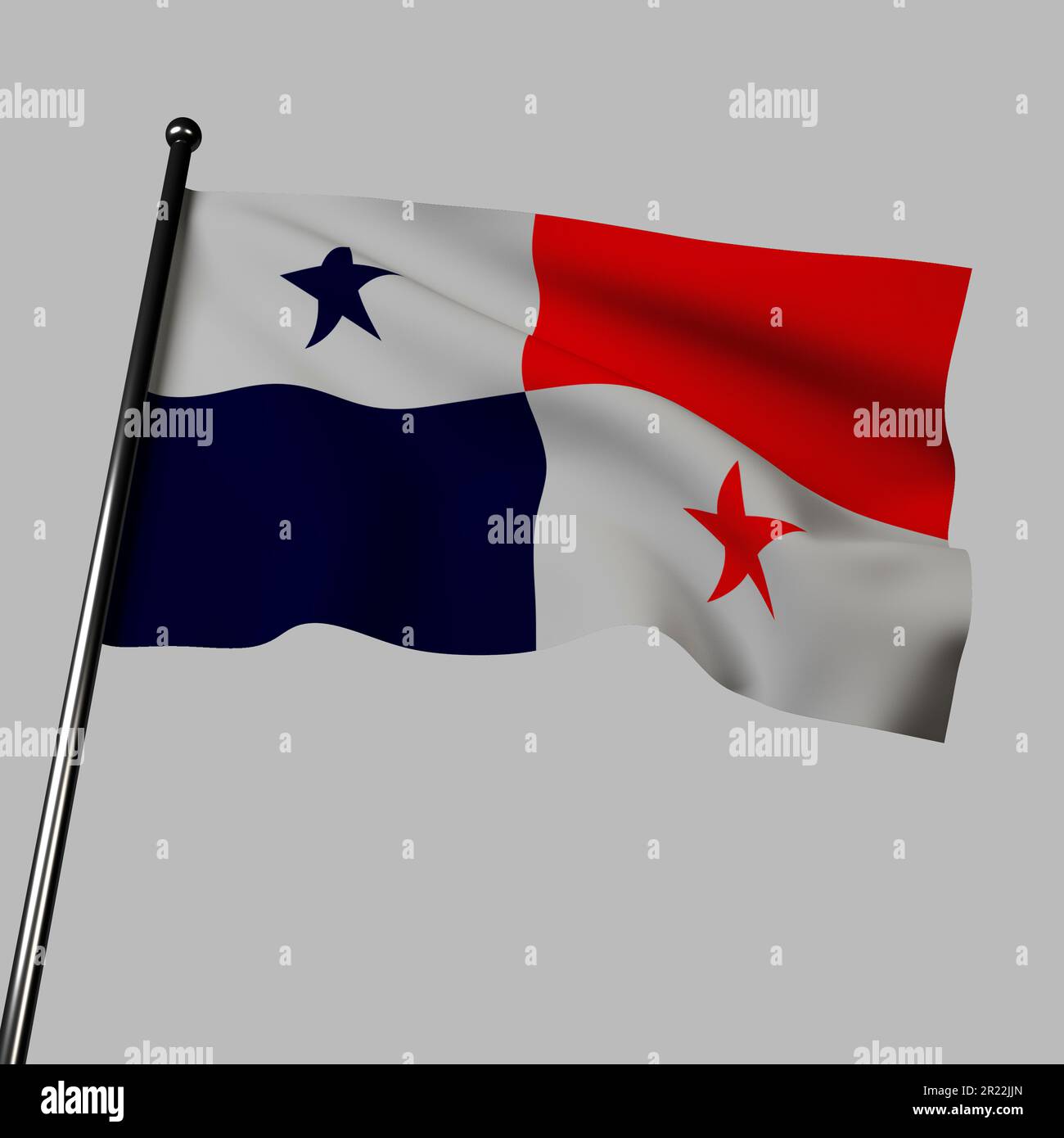 Panama flag waves in 3D. Red, white, and blue colors divided into ...