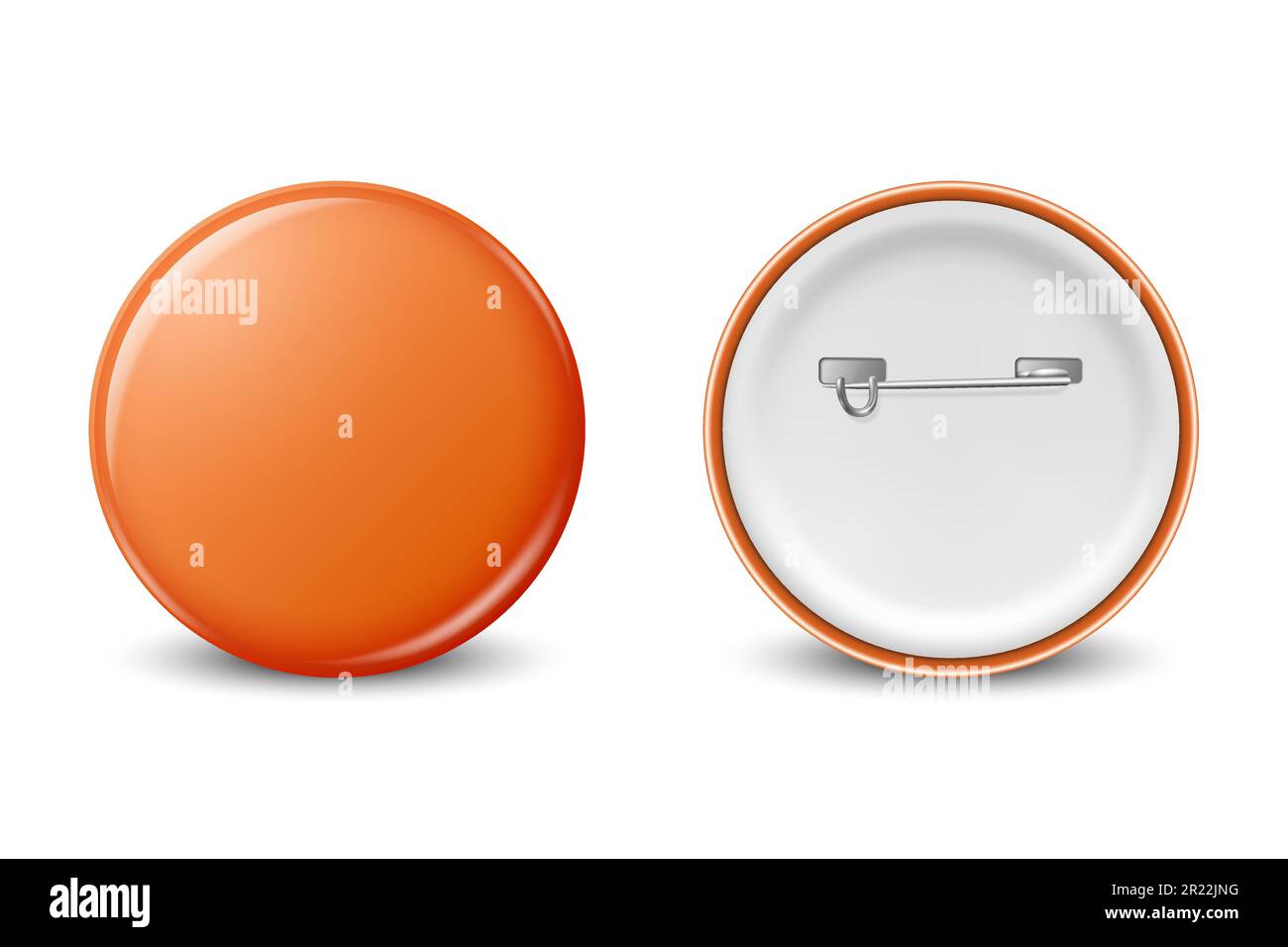 Vector Realistic Orange Round Blank Empty Button Badge Set Closeup ...