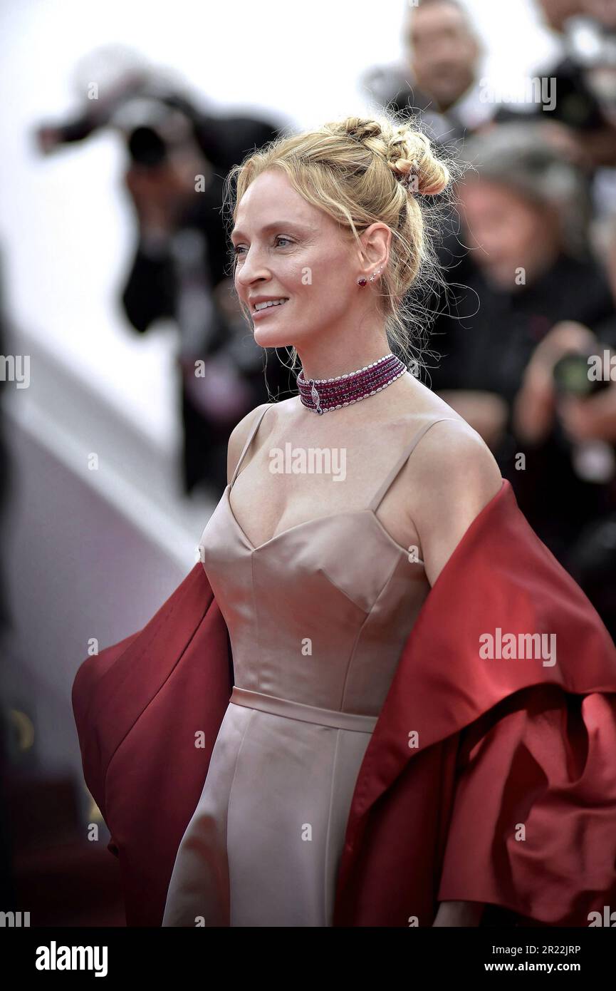 Cannes, France. 16th May, 2023. Uma Thurman attends the Opening Gala and premiere of Jeanne du ...