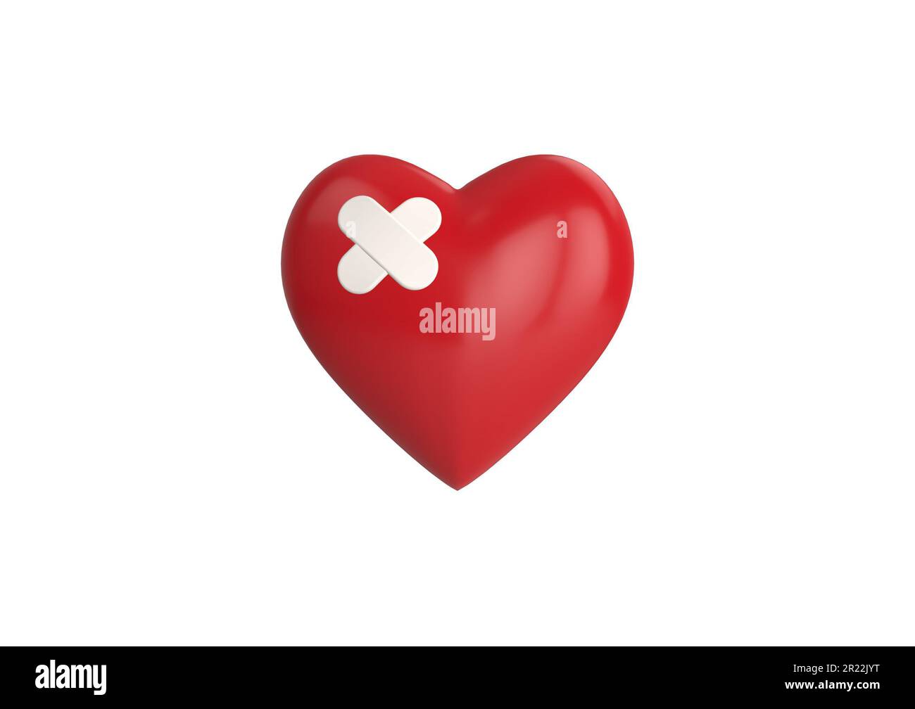 A 3D-rendered red heart with a healing bandage icon isolated on a white ...