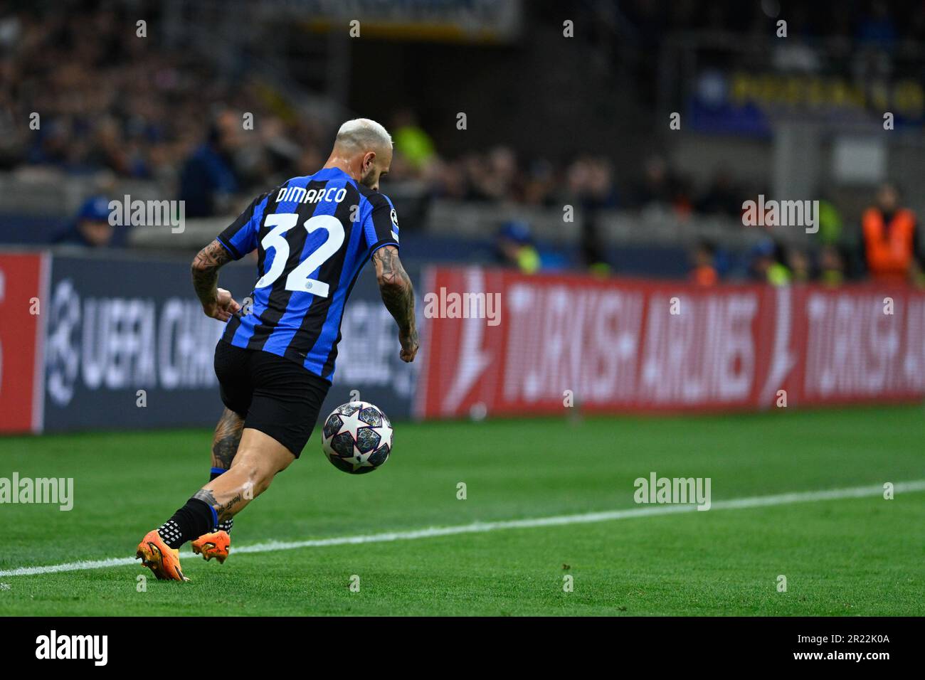 Milan, Italy, May 16th, 2023, Federico Dimarco of FC Inter during the UEFA Champions League semi ...