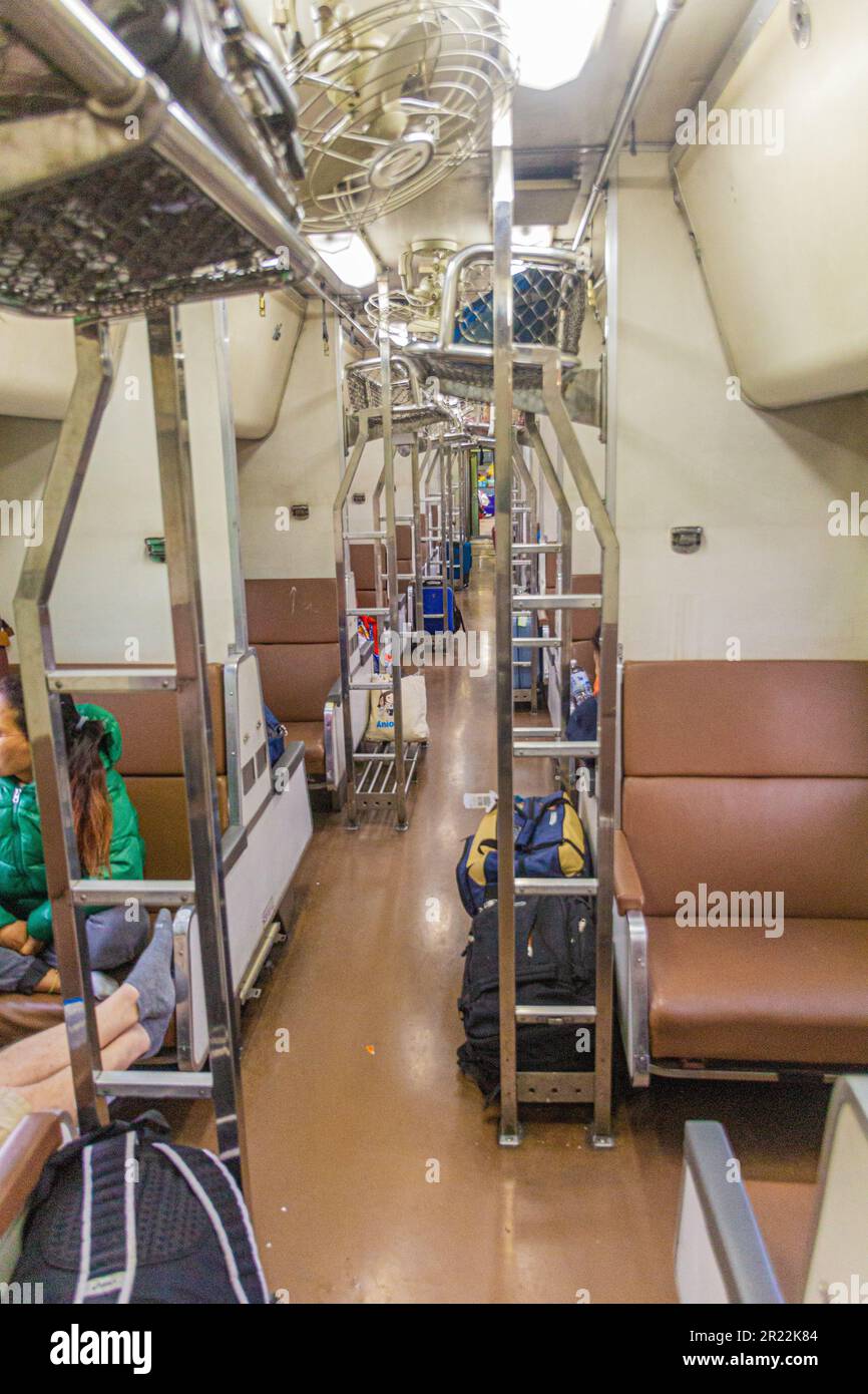 CHIANG MAI, THAILAND - DECEMBER 13, 2019: Interior of a long distance ...