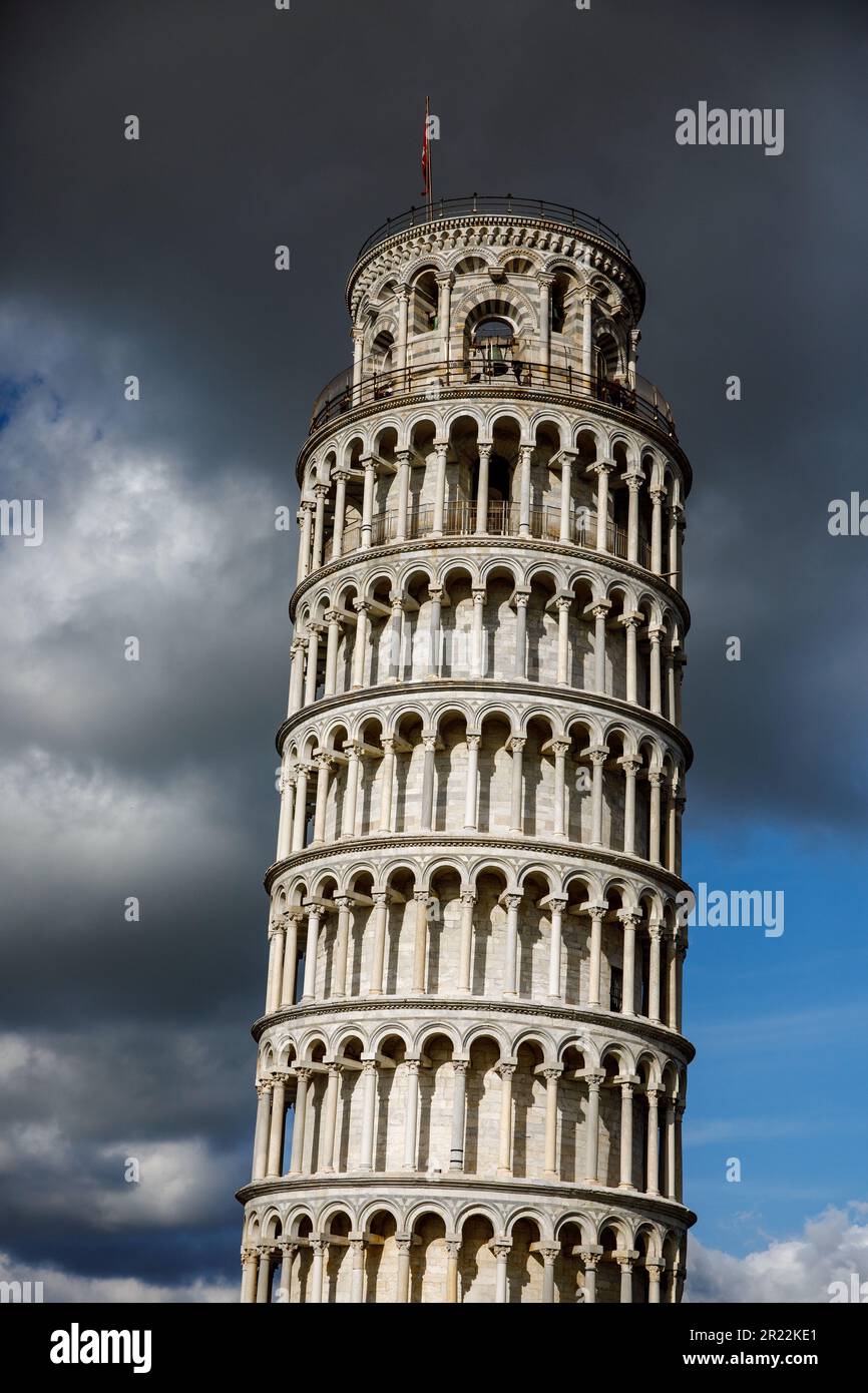 Dramatic clouds over the famous Pisa Tower. One of the most popular ...
