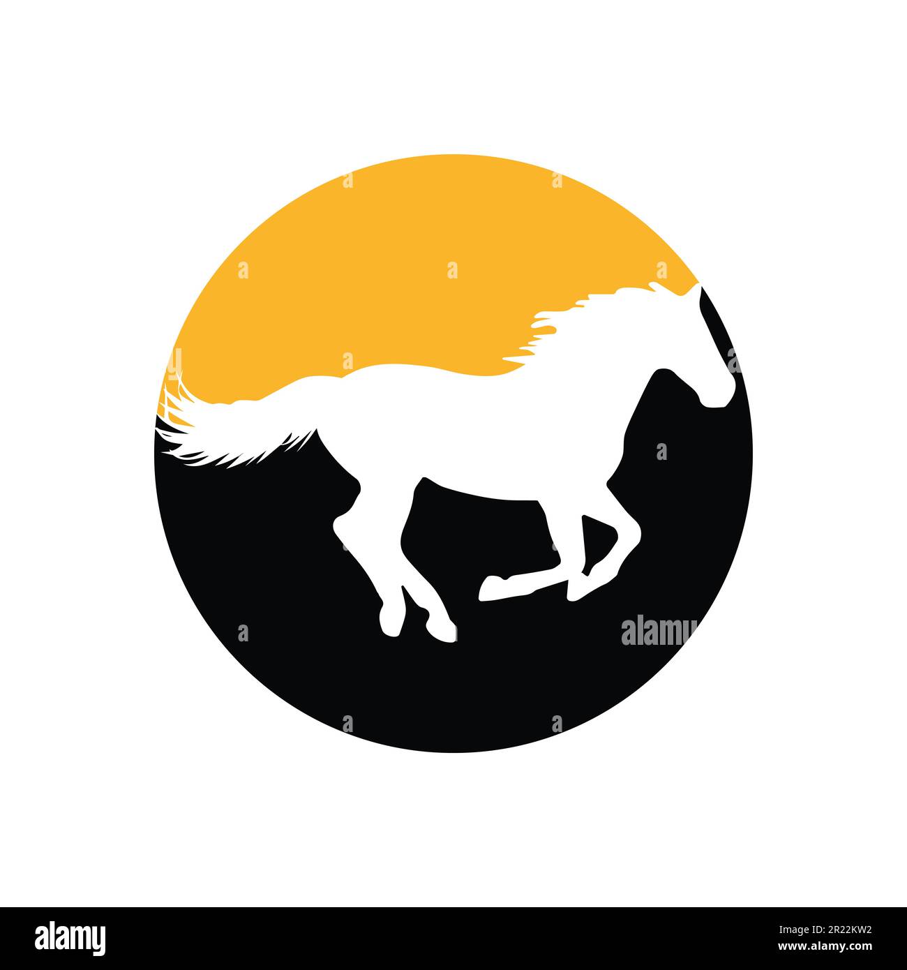 Horse running icon vector illustration inside a shape of circle sun ...