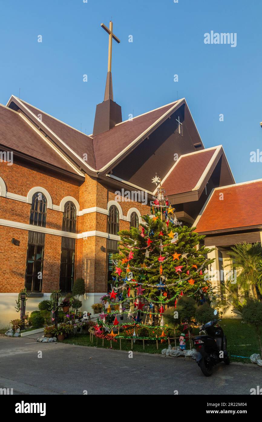Christmas tree at the First Church in Chiang Rai, Thailand Stock Photo ...