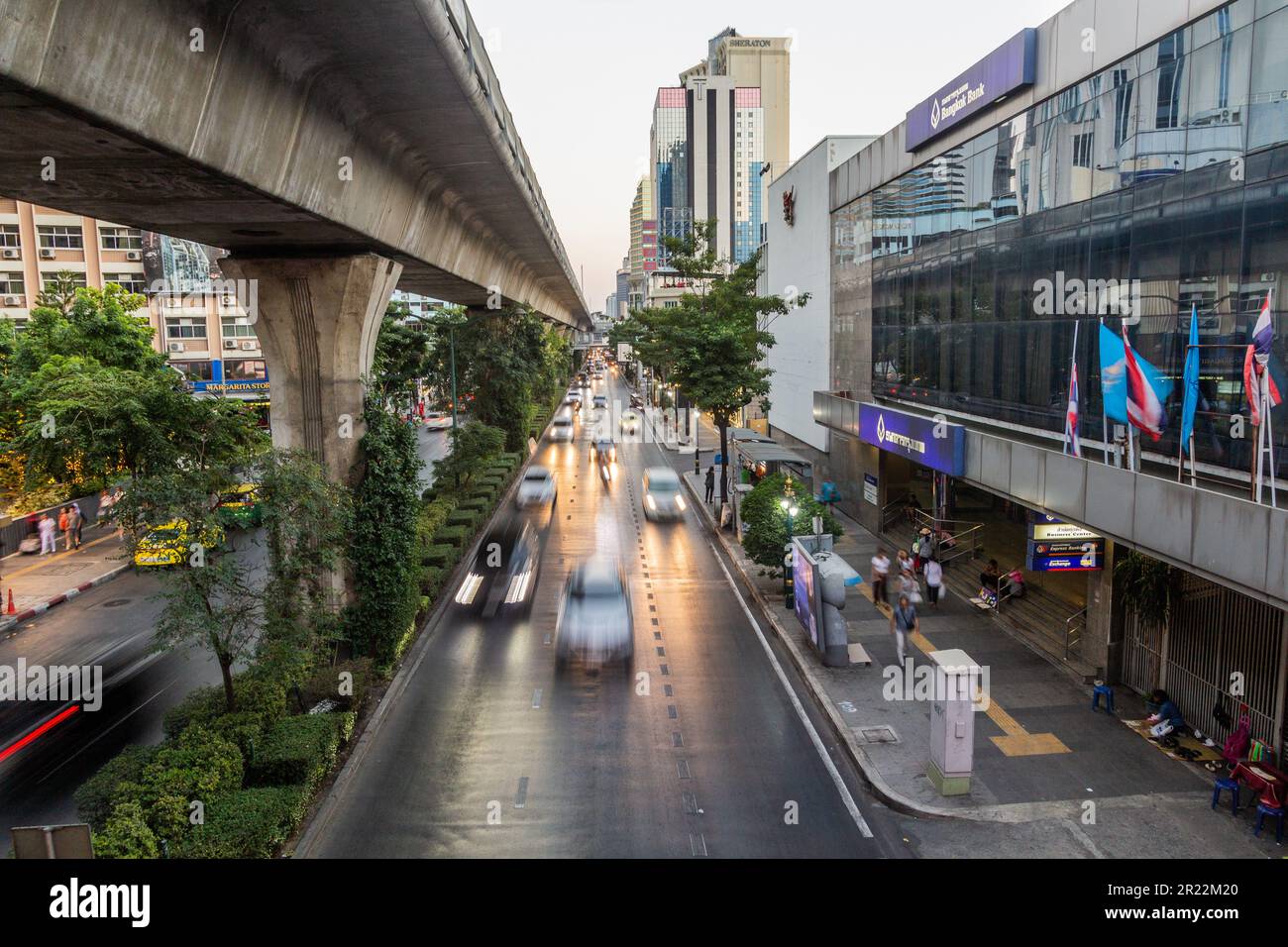 BANGKOK, THAILAND - DECEMBER 14, 2019: View of BTS line over Sukhumvit ...