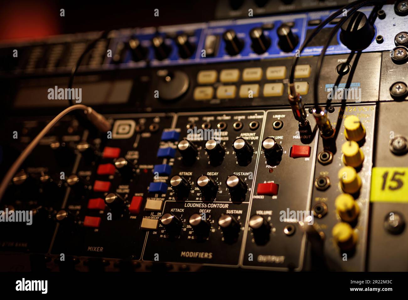 Sliders and knobs at an audio mixing console Stock Photo - Alamy