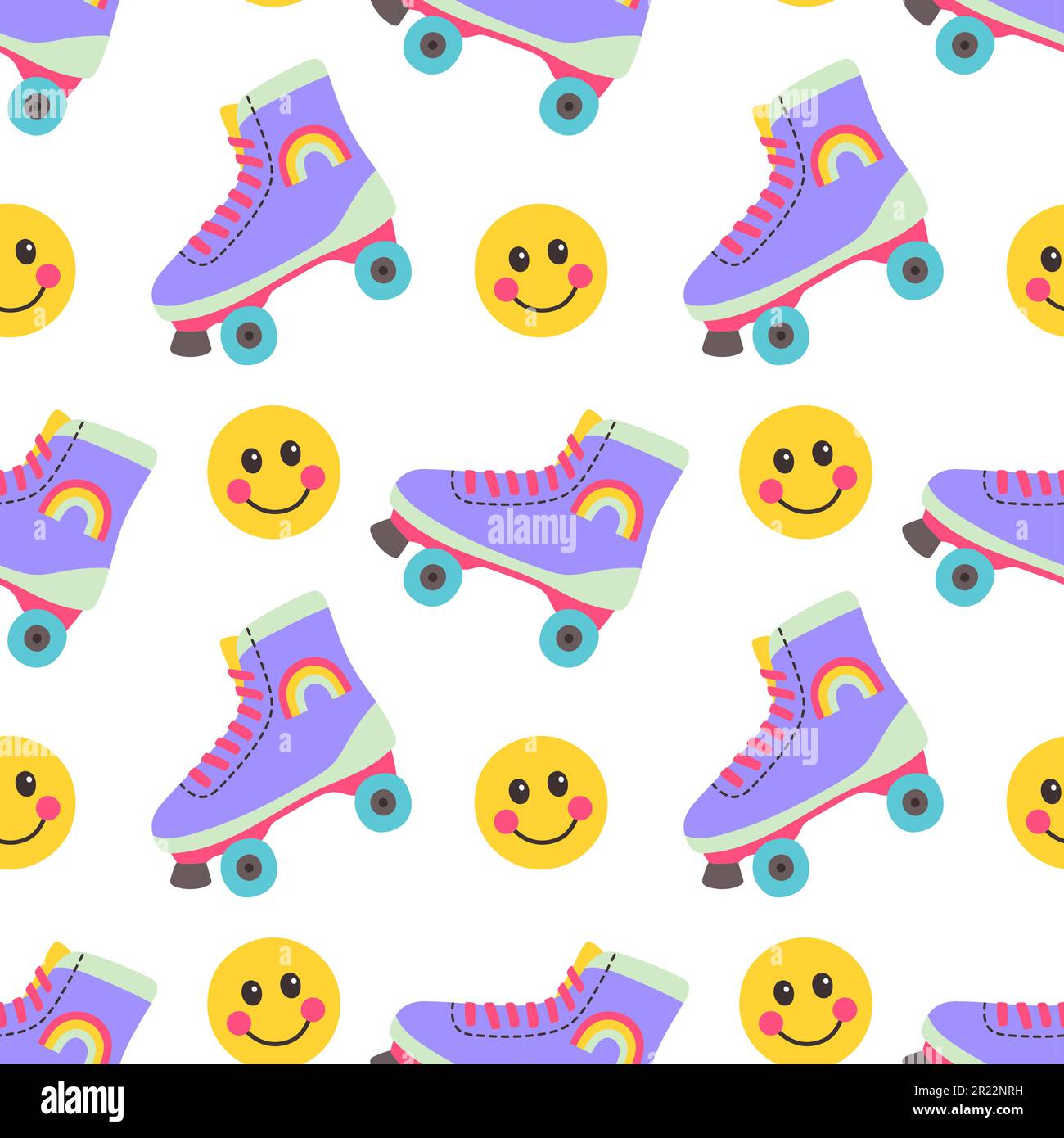90s seamless pattern with roller skates on white background. Vector ...