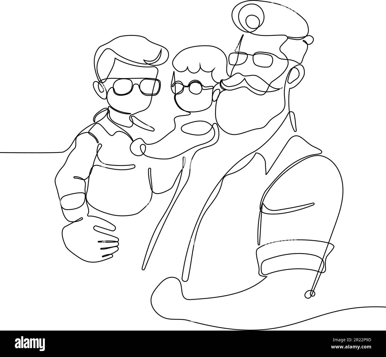 Hugs of a father with a child. One continuous line drawing banner ...