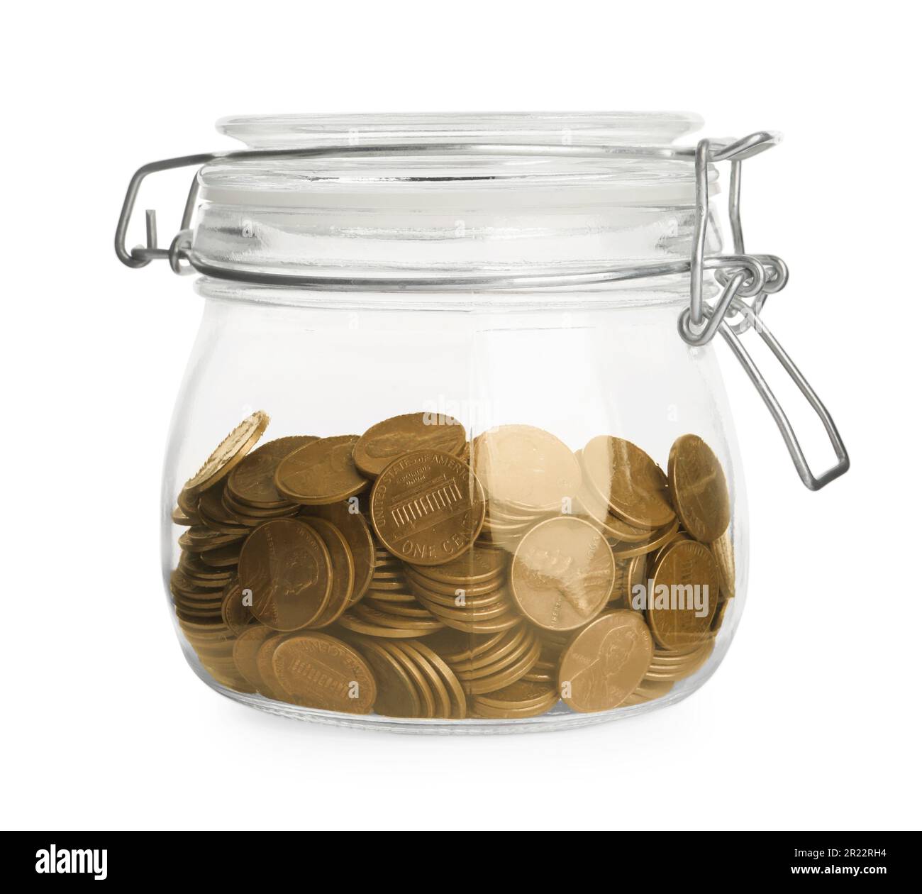 Glass jar with coins isolated on white Stock Photo - Alamy