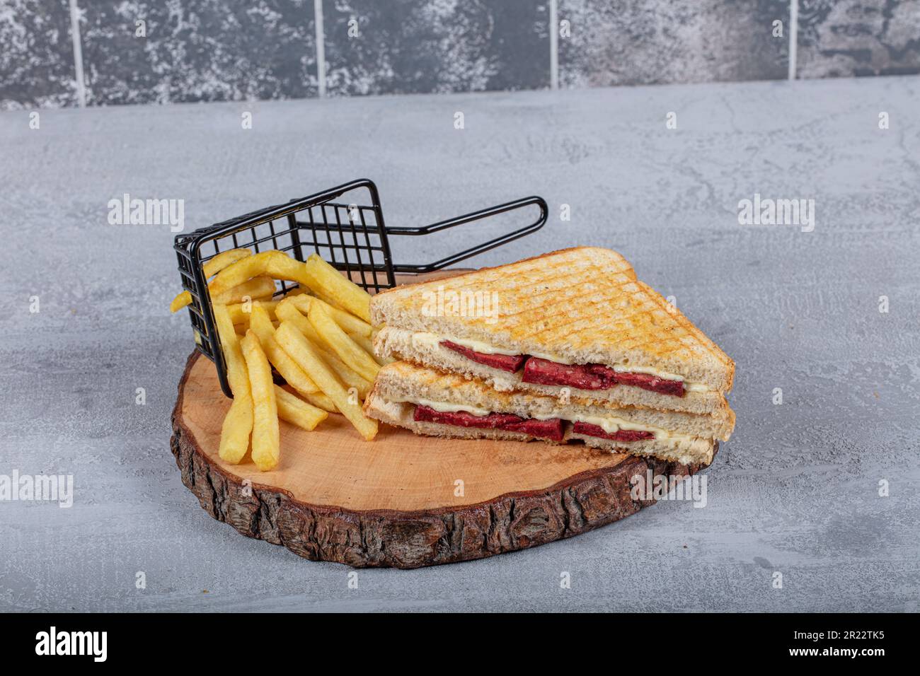 Turkish toast, mixed toast with cheddar cheese, sausage and ham, with ...