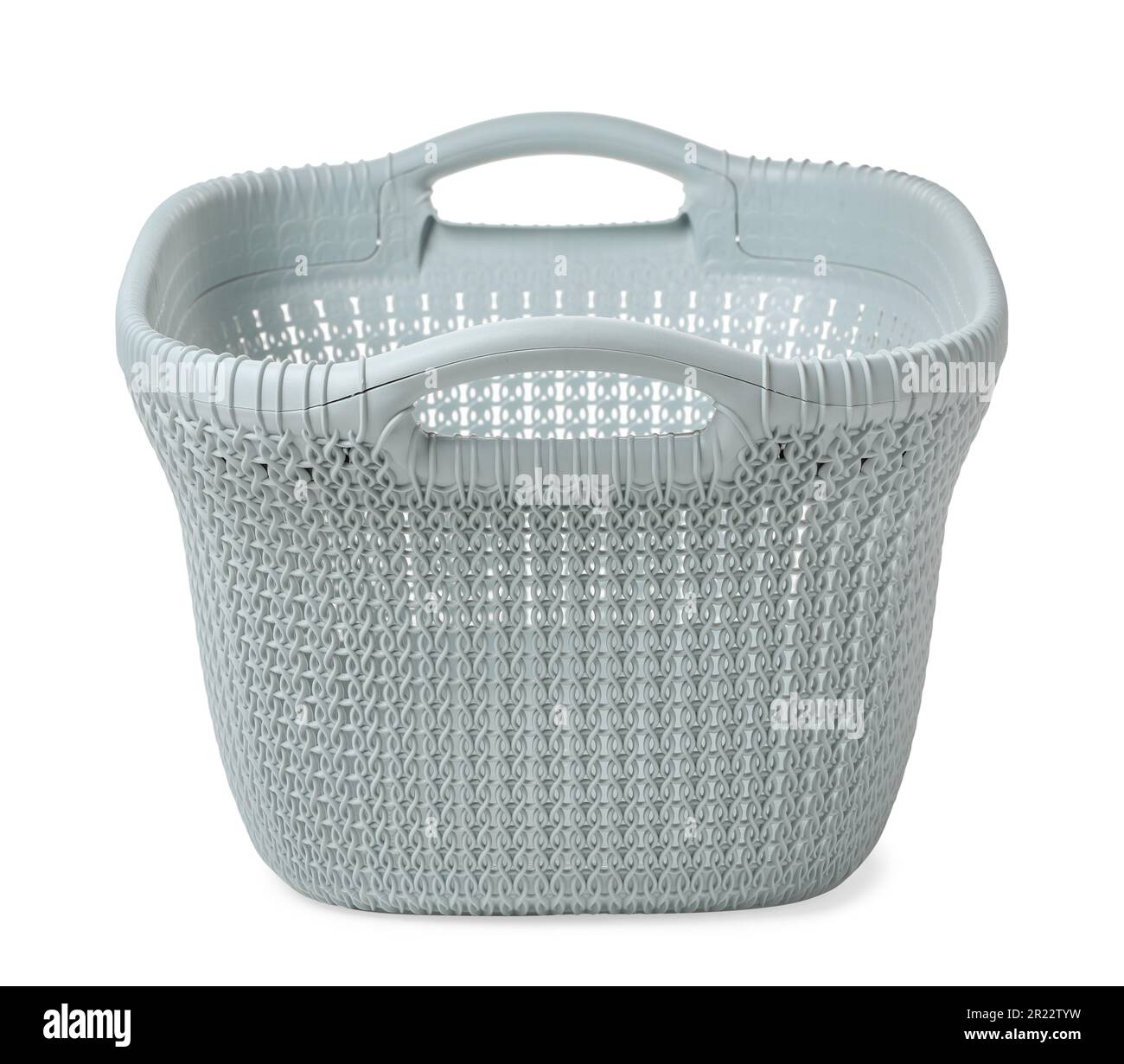 Empty plastic laundry basket isolated on white Stock Photo - Alamy