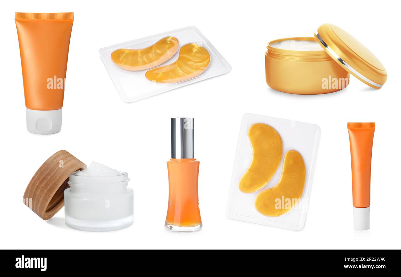 Set with different cosmetic products on white background Stock Photo ...