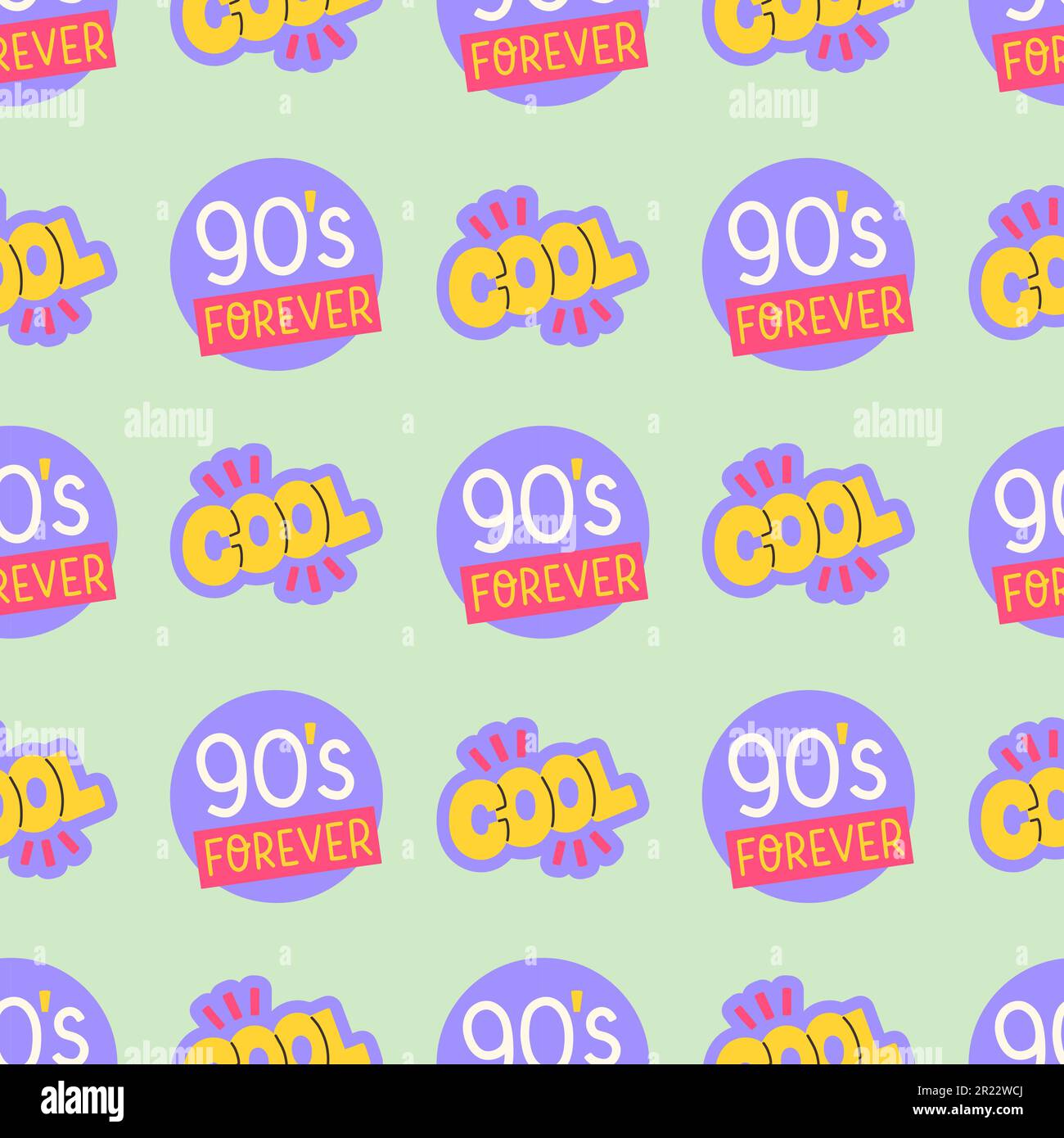 90s seamless pattern with stickers 90s forever and cool. Vector ...