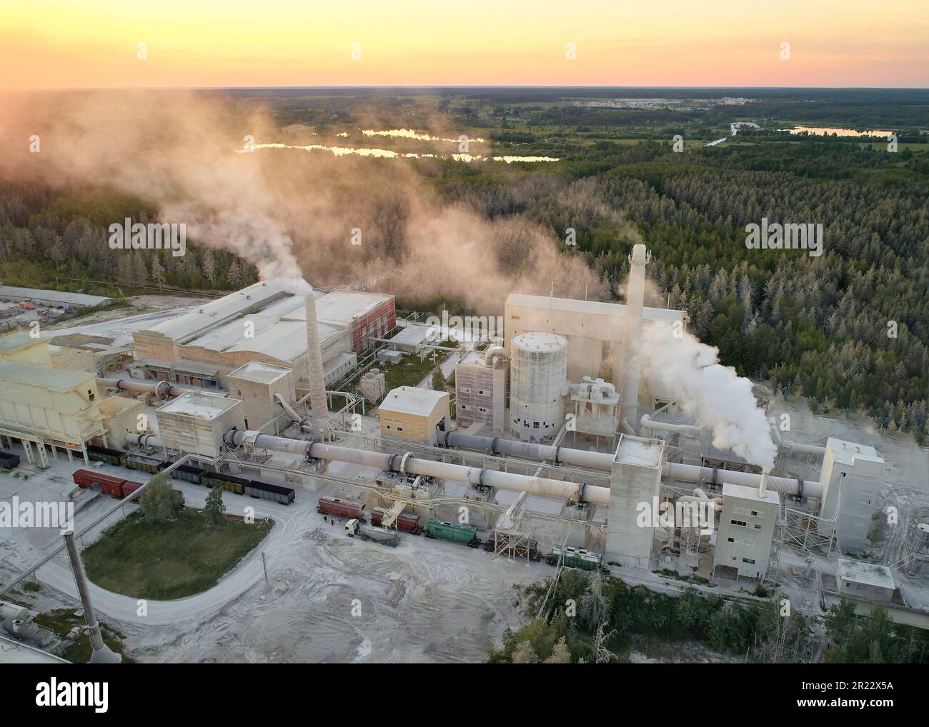 Aerial concrete blocks and silica bricks production factory Stock Photo ...