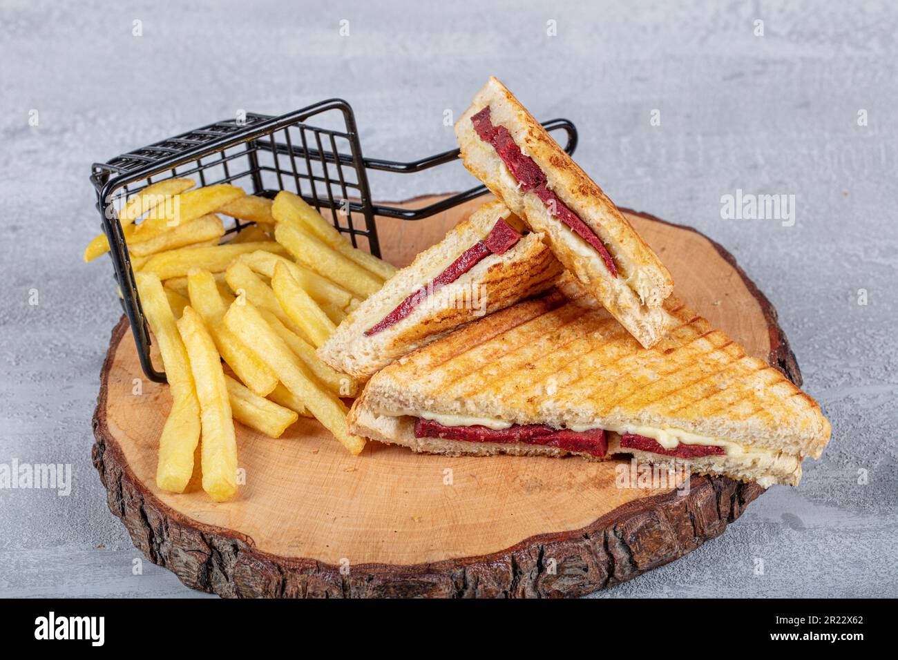 Turkish toast, mixed toast with cheddar cheese, sausage and ham, with ...