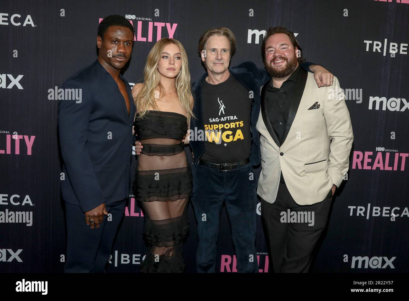 Actors Marchant Davis, left, Sydney Sweeney, Josh Hamilton and Benny ...