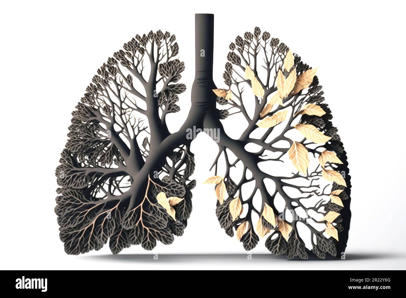 Lungs of a sick person from black leaves, sick destroyed. Sick ...