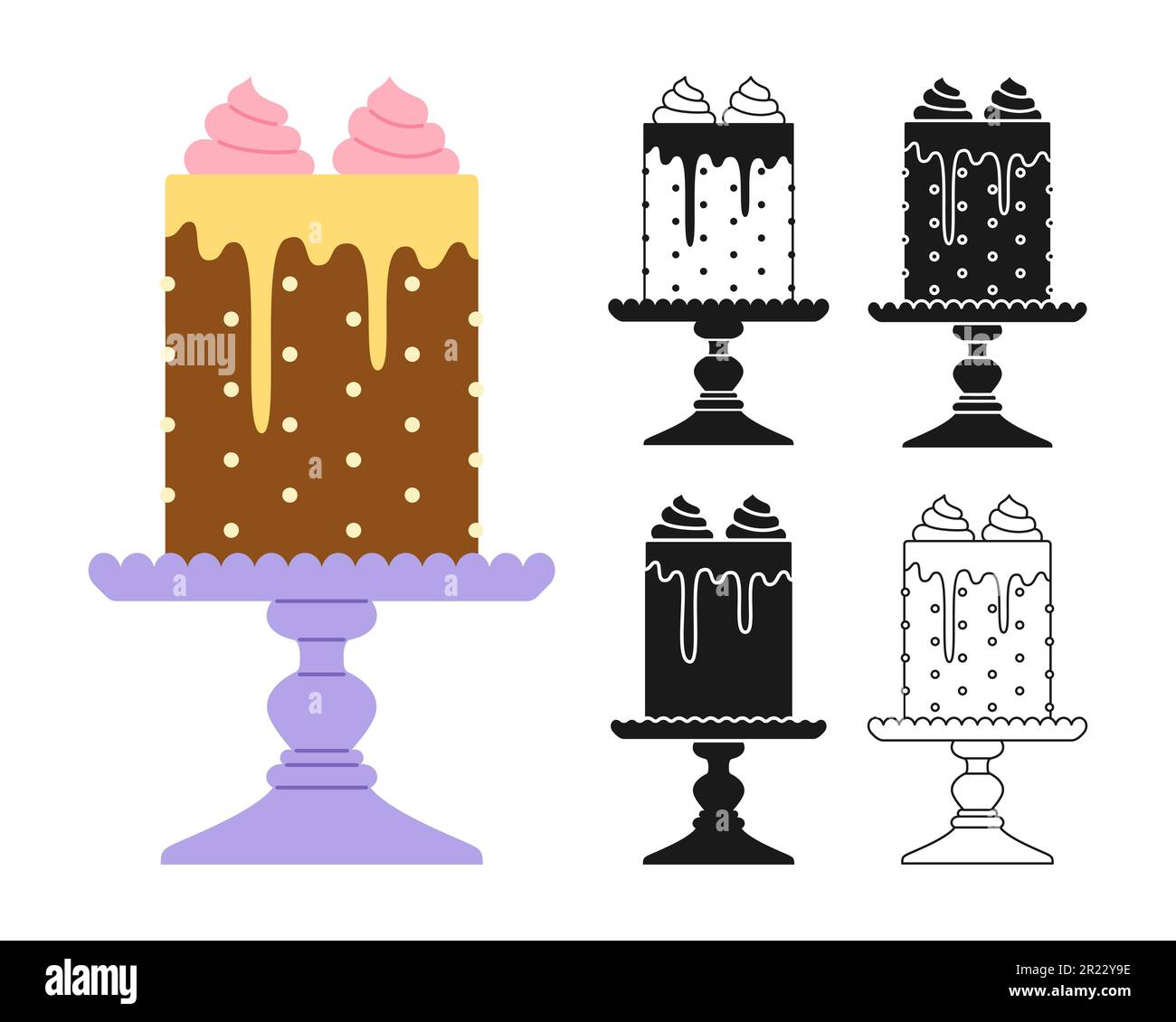 Birthday cake celebration dessert cartoon symbol stamp, line doodle ...