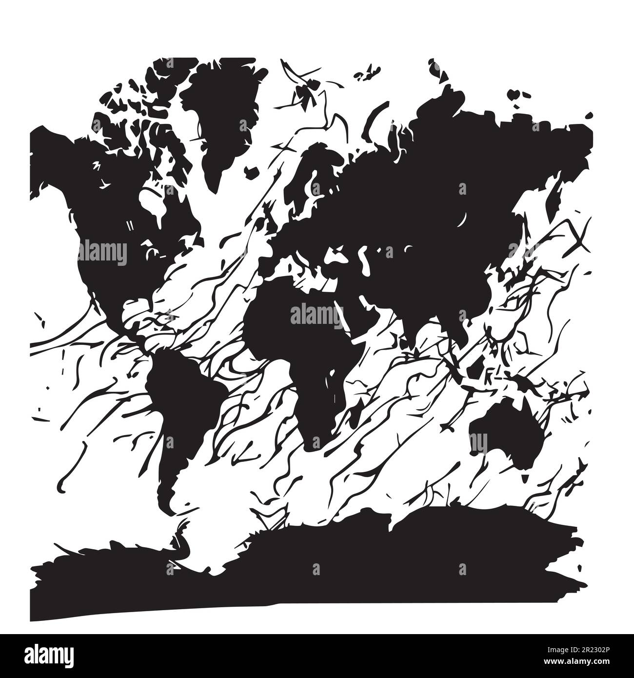 A map of the world with lines drawn brush stroke background art Stock ...