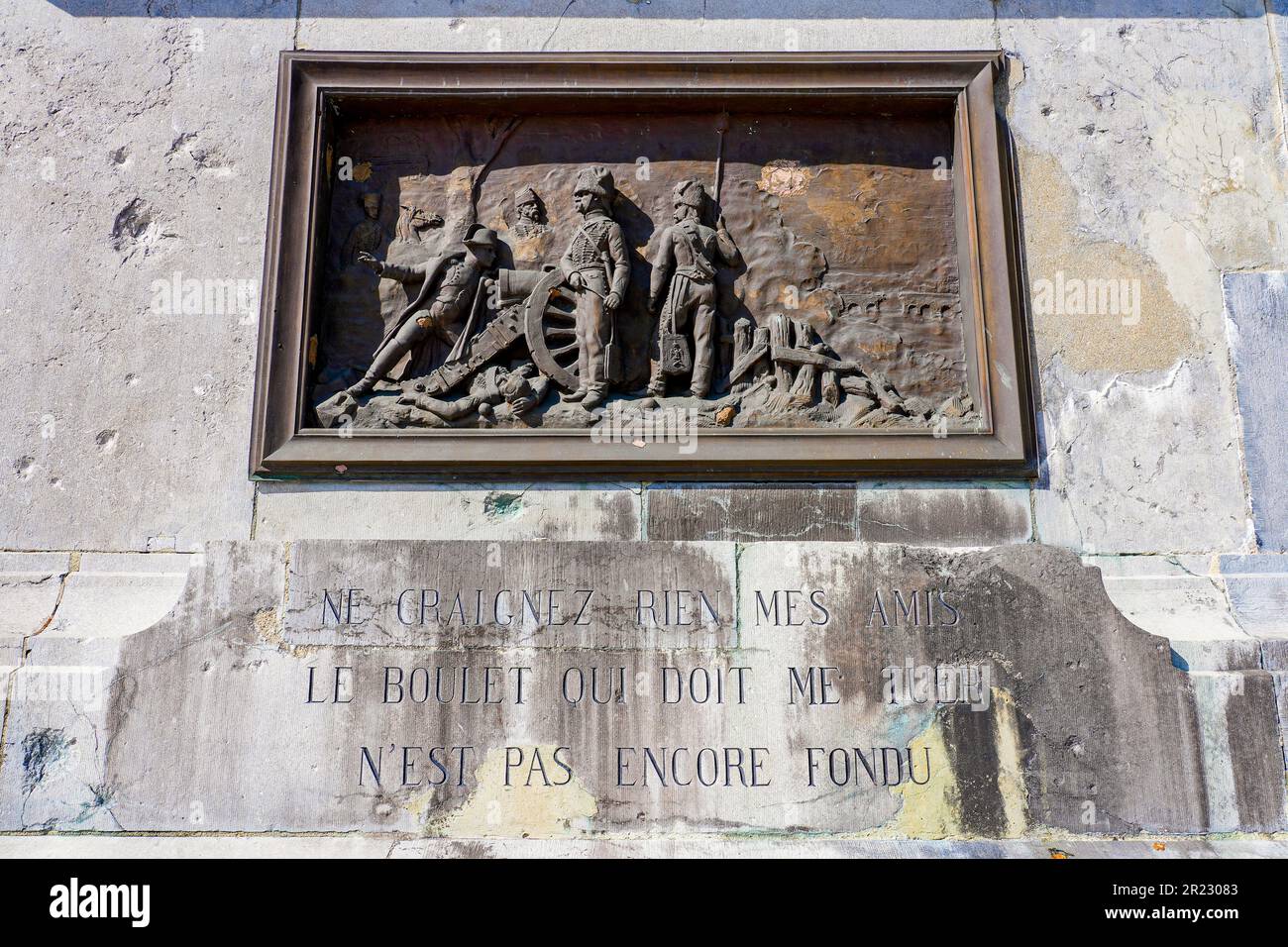 Bronze plaque on the pedestal of the equestrian statue of Napoleon on ...