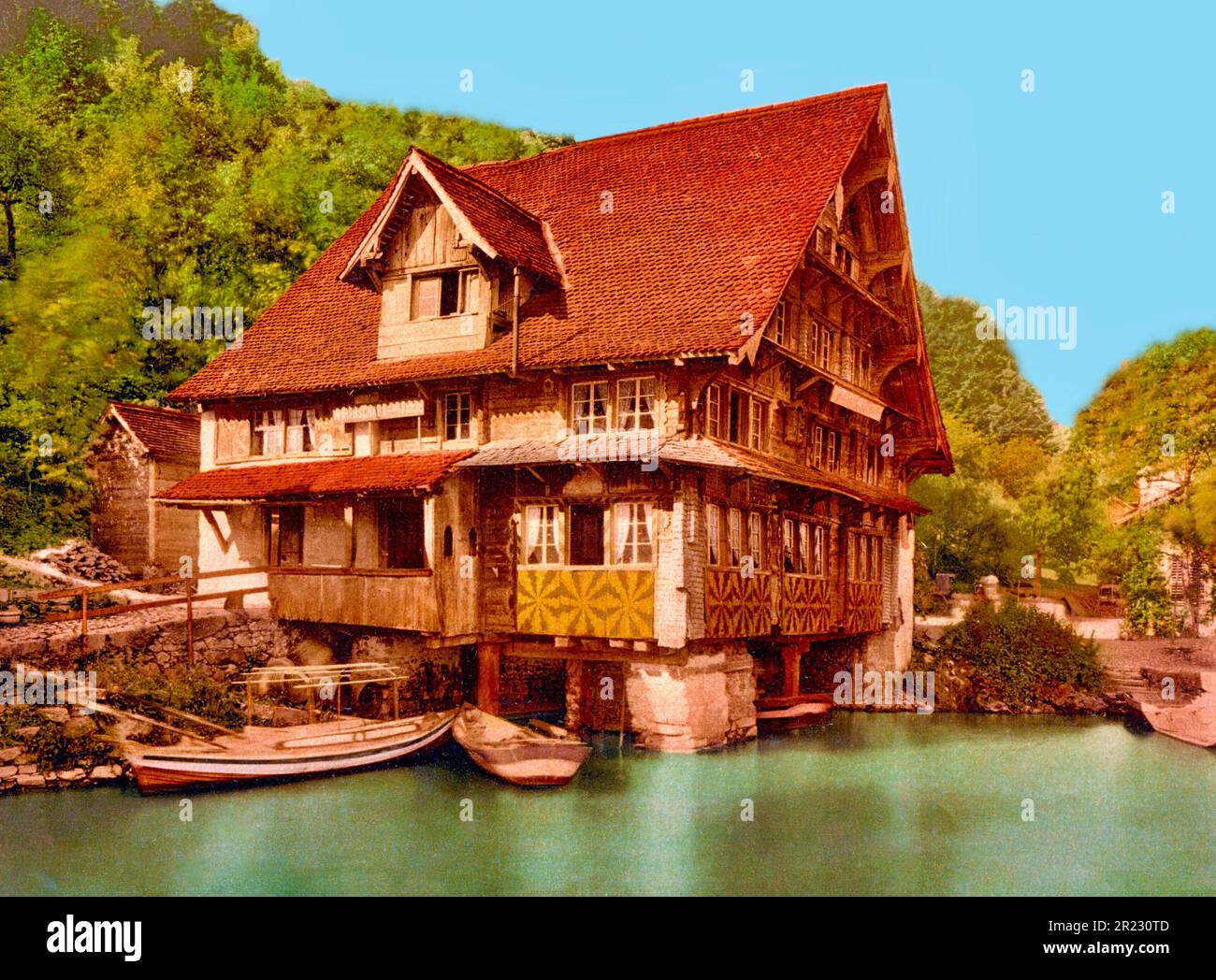Wirtshaus Zur Treib, Treib, Lake Lucerne, Uri, Switzerland 1890 Stock ...