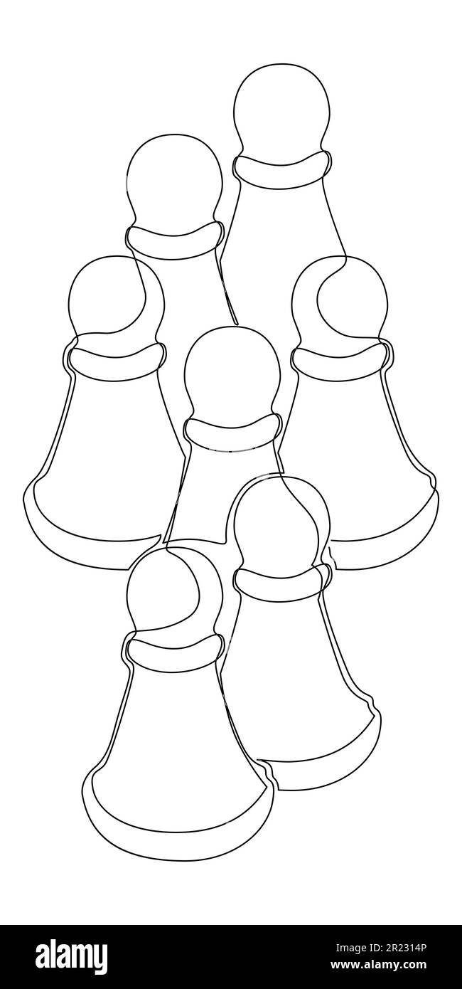 One continuous line of pawns, chess pieces. Thin Line Pawn Illustration ...